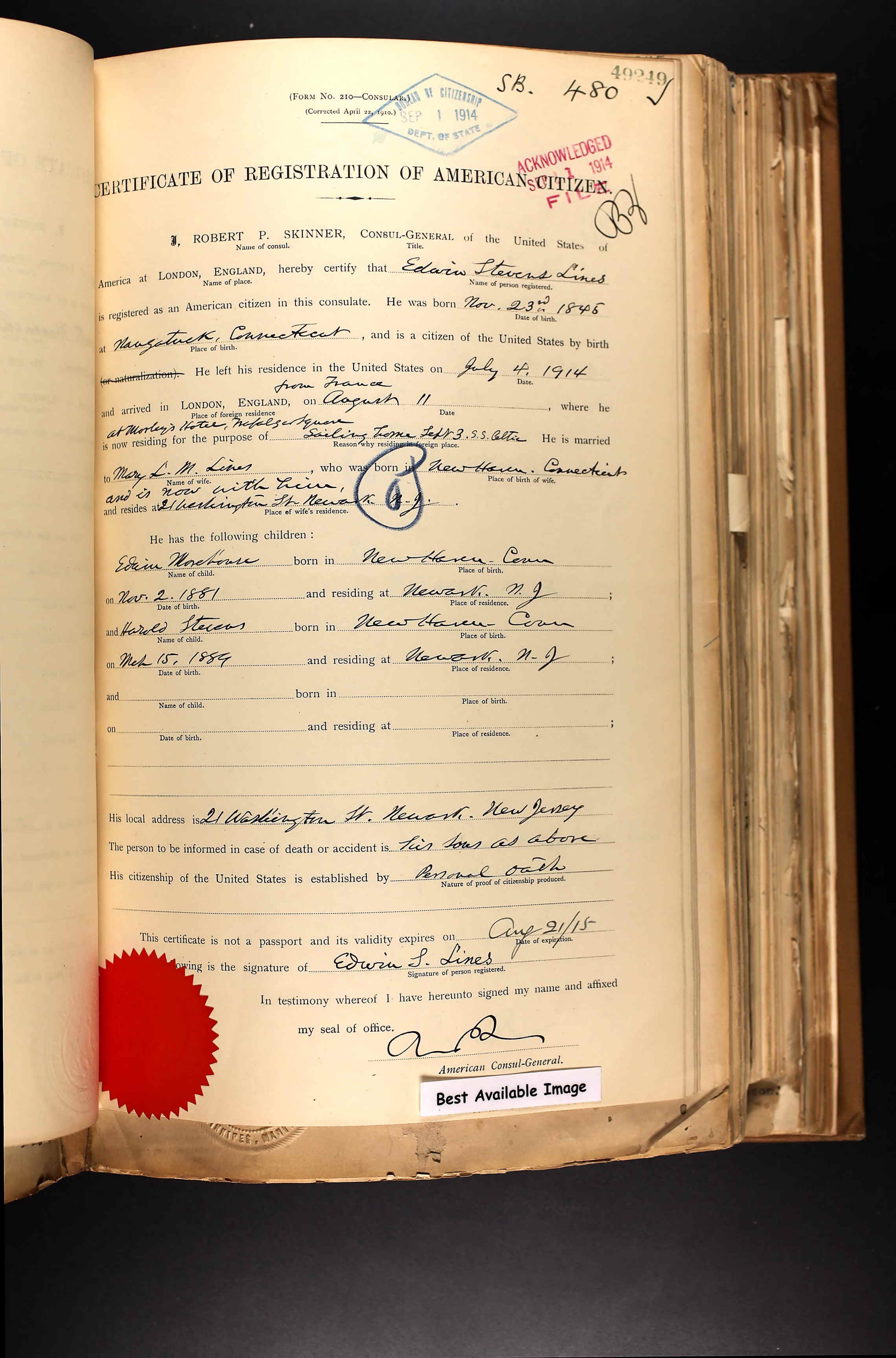 U.S., Consular Registration Certificates, 1907 - 1918